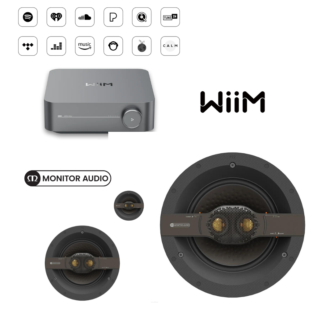 Multiroom 3 strefy Monitor Audio C2M-T2X Stereo Creator / WiiM AMP DARK GRAY 60 W na kanał przy ...