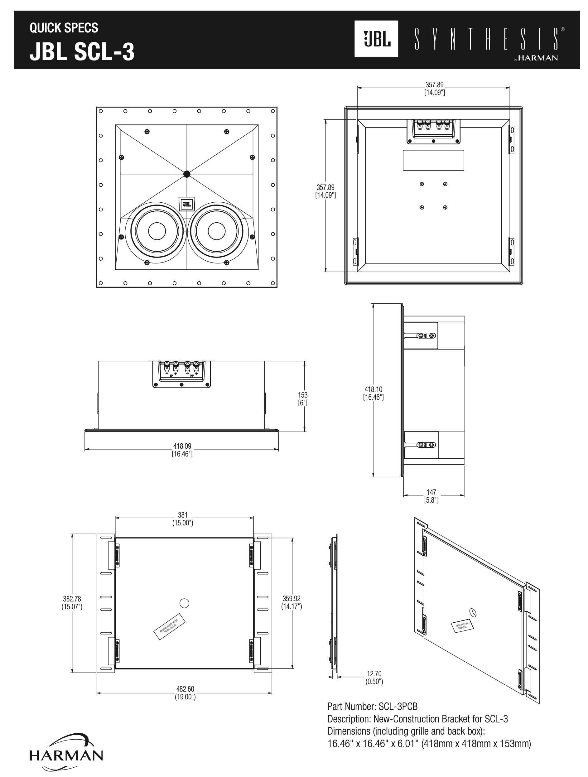 JBL SYNTHESIS SCL-3 Dwudrożna kolumna surround/LCR, montaż ścienny lub ...
